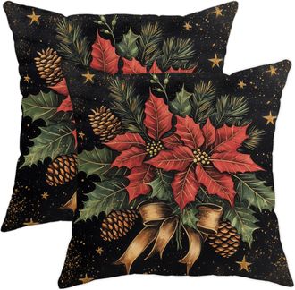 Generic Roter Weihnachtsstern Zierkissenbezug Luxuri&ouml;se Dekokissen Quadratische Sofakissen F&uuml;r Bett B&uuml;ro Hotel 45X45Cm 2Er Set