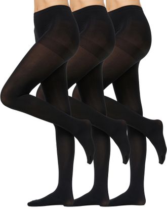 Nur Die Damen 3er Pack Ultra Blickdicht 80 Den Warme Matte Optik Breiter Komfortbund Baumwollzwickel Strumpfhosen, Schwarz, 44-48 EU