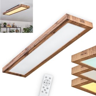 HOFSTEIN LED Deckenleuchte Salmi, dimmbares Deckenpanel aus Metall/Kunststoff/MDF in Schwarz/Holzoptik/Weiß, skandinavisches Design, mit Fernbedienung, 24 Watt