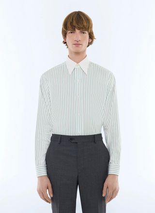 Fursac Chemise &agrave; rayures et col blanc pointu - Taille 38 - Homme