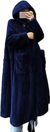 Onsoyours Manteau Longue Chaud Hiver Femme Manches Longues Veste en Peluche Parka Cardigan Long Veste À Capuche en Fausse Fourrure Mode Outwear Epais Streetwear