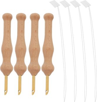 NUOBESTY 4s&auml;tze Punch Needle Werkzeug Set mit Nadel und Einf&auml;delhilfe f&uuml;r Handstickerei DIY-kunsthandwerk und Applikationen Holzgriff f&uuml;r Komfort und Langlebig