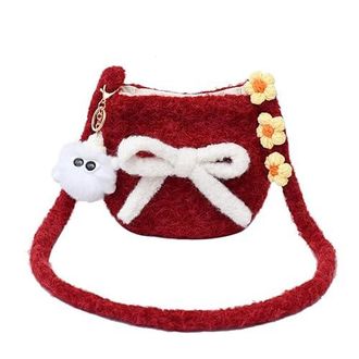 Generic Petit sac &agrave; bandouli&egrave;re en peluche pour femmes et filles, sac &agrave; bandouli&egrave;re de No&euml;l pour voyage, shopping, travail, usage quotidien, Rouge, 360.00x320