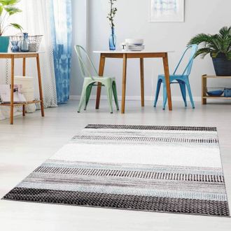 Carpet City Teppich Wohnzimmer Modern - 160x225 cm Grau Blau Meliert - Kurzflor Teppiche mit Geo-Muster
