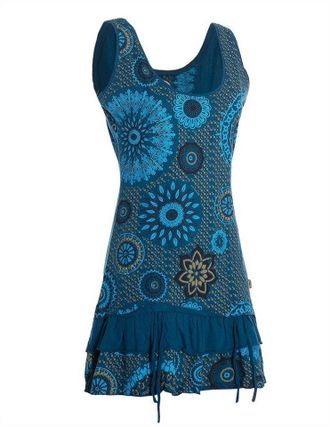 vishes Sommerkleid Damen &Auml;rmellos Bedruckt R&uuml;schen Raffung Baumwolle Alternative Mode, Boho, Hippie, Ethno, Festival