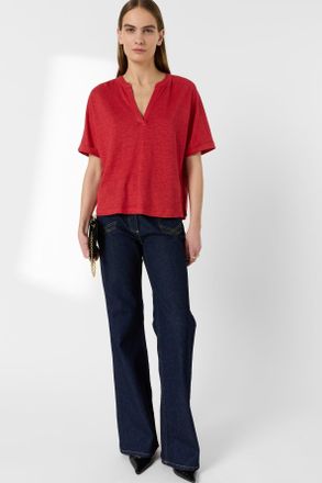 Gerard Darel T-shirt col tunisien en lin - MIORA - Rouge