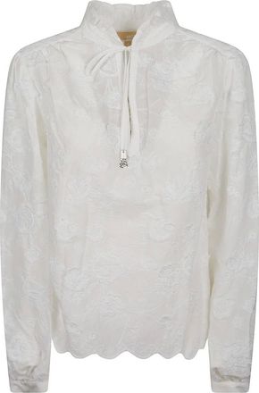 Michael Kors Femme, Blouses et Chemises, Blanc, Taille: 38 FR Blouse en voile de coton &agrave; broderies florales