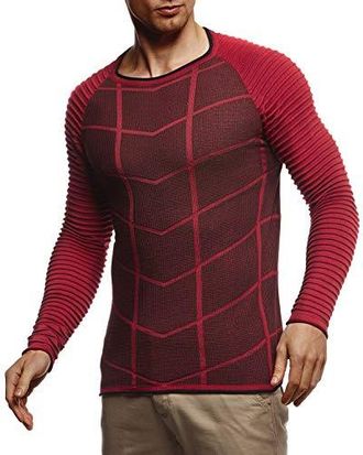 LEIF NELSON Pull en tricot à col rond pour homme - Pull fin en tricot pour lhiver et lété - Pull cool à col rond pour homme, Bordeaux/noir, XL