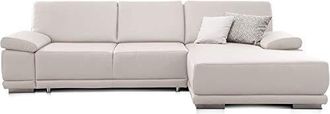 Cavadore Ecksofa Corianne mit Schlaffunktion / Bettsofa in L-Form im modernen Design, inkl. Armteilverstellung und Longchair / 282 x 80 x 162 / Kunstleder, wei