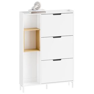 SoBuy Meuble &agrave; Chaussures Entr&eacute;e - Armoire &agrave; Chaussures Blanc Compacte - 9 Paires de Chaussures - pour Femmes - Id&eacute;al pour Petits Espaces et Appartements - 
