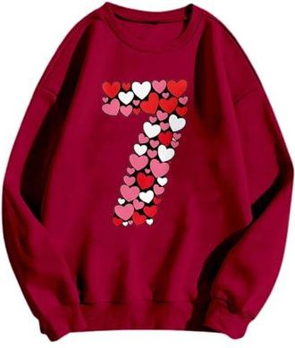 Generic Sweat-shirt unisexe &agrave; imprim&eacute; coeur &agrave; manches longues et col rond confortable &agrave; manches longues col rond hauts de sport chemises dentra&icirc;nement, Rouge,