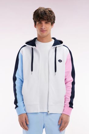 Eden Park Sweatshirt Zipp&eacute; En Molleton Coton Colorblock Blanc Coupe Droite