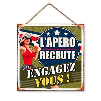 Retro Plaque Deco Metal 20x20 Cm LApero recrute Engagez Vous