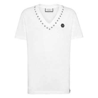 Philipp Plein Homme, Tops, Blanc, Taille: 2XL T-shirt V-Neck SS