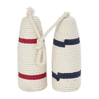 Deco 79 Holzboje, handgefertigt, dekorative Skulptur, gewickeltes, gestreiftes Seil, Heimdekoration, Statuen mit verbundenem Hängegriff, 2 Akzentfiguren, 25,4