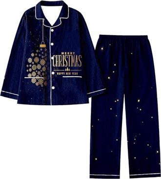 Generic Ensemble de pantalons d&eacute;contract&eacute;s &agrave; manches longues pour femme Motif flocons de neige, bleu marine, XXL