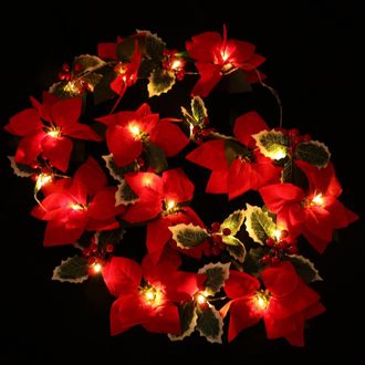 NUOBESTY Simulation Rote Blumen Lichtergirlande 2m 20 LED mit Wasserdichtem Batteriebox Outdoor Kranzdekoration f&uuml;r Garten Weihnachten