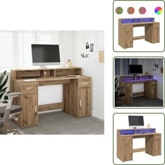 vidaXL LED-Schreibtisch Artisan-Eiche 140x55x91 Holzwerkstoff - Schreibtisch - Schreibtische - B&uuml;rotisch - Arbeitstisch