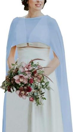 Generic NYSBH Cape longue en mousseline de soie pour mariage - Col rond - Ch&acirc;le &eacute;l&eacute;gant - Ivoire - 11 couleurs, Lavande (n&deg;40), back length 1.3m