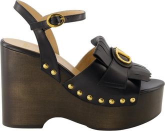 Valentino Garavani Femme, Chaussures, Noir, Taille: 38 EU Sandales compens&eacute;es &agrave; franges VLogo