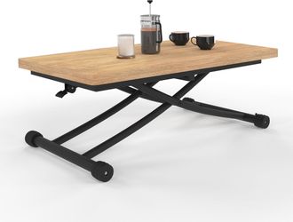 IDMarket Couchtisch 2-in-1 aufklappbar in Esstisch 6-8 Personen Tablett Portfolio Urbana Holz und Schwarz Industriedesign