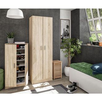 PEGANE Meuble Armoire &agrave; chaussures en bois coloris ch&ecirc;ne canadien - largeur 55 x Hauteur108 x Profondeur 36 cm