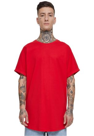 Urban Classics Herren T-Shirt Long Shaped Turnup Tee, lässiges T-Shirt für Männer, in langem Schnitt, erhältlich in vielen Farben, Cityred, L