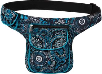 Kunst und Magie Mandala G&uuml;rteltasche, Schwarz-Grau, 28 x 18 x 4 cm, Verstellbarer Gurt bis 110 cm, Mehrere F&auml;cher mit Rei&szlig;verschluss (Schwarz/Blau)