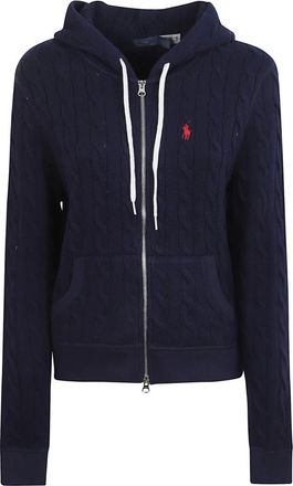 Ralph Lauren Femme, Sweatshirts et sweats &agrave; capuche, Bleu, Taille: 38 FR Gilet Zipp&eacute; en Maille C&ocirc;tel&eacute;e