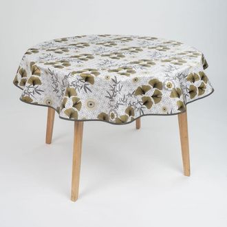 Laro 140cm runde Wachstuch Tischdecke abwaschbar Wachstuchtischdecke mit Saum-Eingefasst-Paspelband, Muster:Ginko Blätter Gold, Größe: Rund 140cm