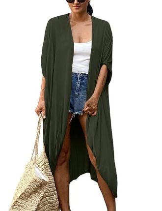 Bsubseach Frauen Lange Strand Badeanzug Cover Ups f&uuml;r Bademode Sexy Bikini Strand Kimono Strickjacke Armee Gr&uuml;n