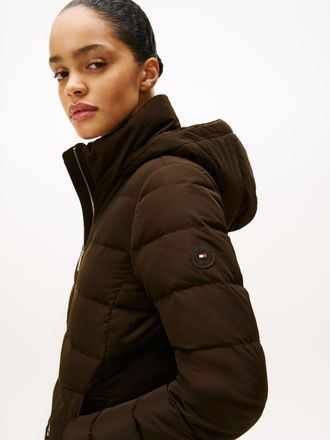 Tommy Hilfiger Steppmantel TOMMY HILFIGER MW DOWN SLIM COAT WITH FUR, Damen, Gr. XXL (44), braun (schwarz coffee), Steppware, Obermaterial: 100% Polyester, unifarben