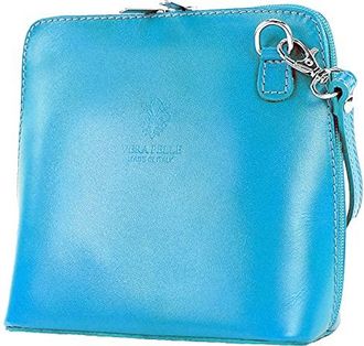 modamoda.de T94 Petit sac à bandoulière en cuir lisse pour femme fabriqué à la main en Italie, bleu ciel, xs