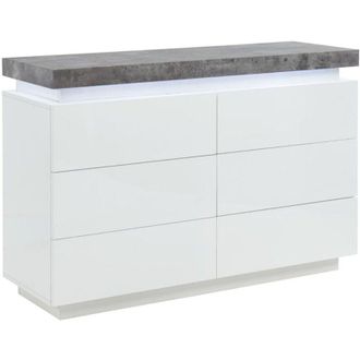 Vente-Unique Vente-unique - Commode halo ii - 6 tiroirs - mdf laqu&eacute; - Avec LEDs - Coloris : Blanc et b&eacute;ton