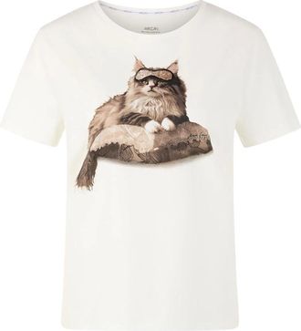 Marc Cain Femme, Tops, Blanc, Taille: 44 FR T-shirt &agrave; imprim&eacute; chat