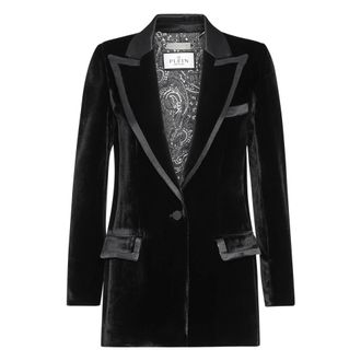 Philipp Plein Femme, Vestes, Noir, Taille: 42 FR Velvet Boxy Blazer Paisley Bandana