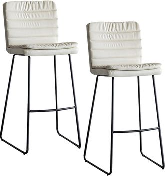 Generic Barhocker, Barhocker mit R&uuml;cken- und Fu&szlig;st&uuml;tze, mit PU-Leder bezogene Barhocker in Tresenh&ouml;he, einfache Montage, Sitzh&ouml;he 76 cm