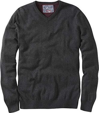 Charles Wilson Pull en Maille Fine de Coton à Col en V pour Homme (L, Charcoal (0422))