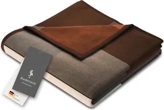 BIEDERLACK flauschig-weiche Kuscheldecke aus Baumwolle und Polyacryl I Made in Germany I Öko-Tex I nachhaltig produziert I Sofa-Decke Brown Squares in braun-beig