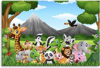 Paul Sinus Art Cartoon Zeichnung Wilde Tiere im Dschungel auf Leinwand exklusives Wandbild moderne Fotografie f&uuml; W&auml;hle Deine Gr&ouml;&szlig;e 120x80cm