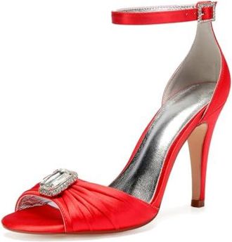 Generic Femmes &Agrave; Talon Haut &Eacute;l&eacute;gant Mari&eacute;e Stylet Talons Et&eacute; Talon Mariage Soir&eacute;e Chaussures Femmes 10.5Cm,Rouge,37 EU