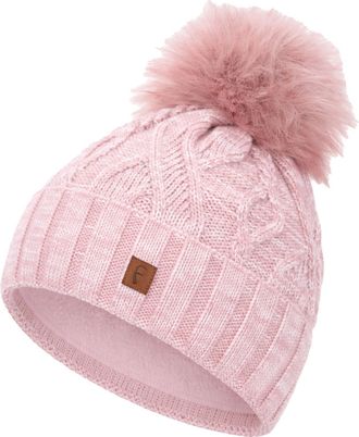 Faera Winterm&uuml;tze M&uuml;ttze Damen warm gef&uuml;ttert mit Bommel M&auml;dchen Bommelm&uuml;tze Fleecefutter Winter Strickm&uuml;tze Beanie Herren 33, Farbe:Rose