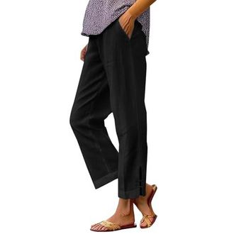 Generic Pantalon d&eacute;t&eacute; 3/4 en mousseline pour femme - Pantalon d&eacute;t&eacute; l&eacute;ger - Pantalon d&eacute;t&eacute; 7/8 avec poches - Pantacourt stretch - Pantalon &agrave; enfiler - Pantalon 