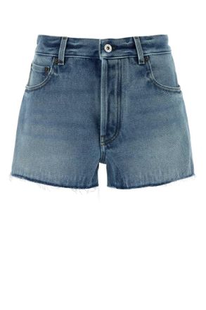 Miu Miu Frayed-Hem Cotton Denim Shorts - Blue