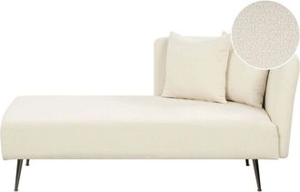 Beliani Chaiselongue Cremewei&szlig; Boucl&eacute; Stoffbezug Rechtsseitig mit Kissen Armlehne Metallbeine Modern Wohnzimmer Schlafzimmer Wintergarten Kleine R&auml;ume