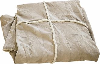 Loberon Plaid Raminya - Besonderes Patchwork - Flauschige Stoff-Rückseite - Weich & warm - Kuscheldecke - Tagesdecke - Ziegenleder - Fellimitat, Creme