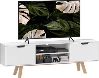 HOMCOM TV-Schrank, Fernsehtisch für Fernseher bis zu 65 Zoll, Lowboard mit 2 Schränken und 2 Regalebenen, Fernsehschrank für Wohnzimmer, 150 x 39 x 50 cm Wei