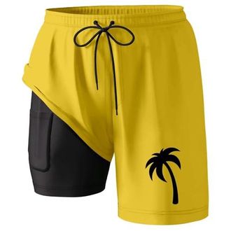 Generic Maillot de bain pour homme avec doublure de compression, couture int&eacute;rieure, short de bain, maillot de bain avec poches, jaune, XXL