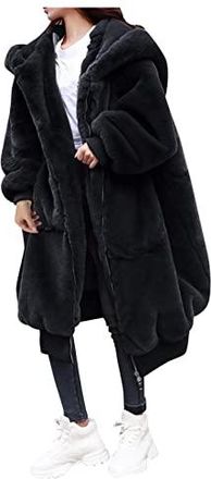 Generic Manteau dhiver chaud &agrave; capuche en fausse fourrure pour femme - Veste longue dhiver pour femme - Cardigan &eacute;l&eacute;gant - Veste longue de transition en peluc