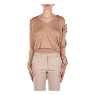 Liu Jo Femme, Pulls, Brun, Taille: 38 FR Pull Marron avec Broderie Logo Avant
